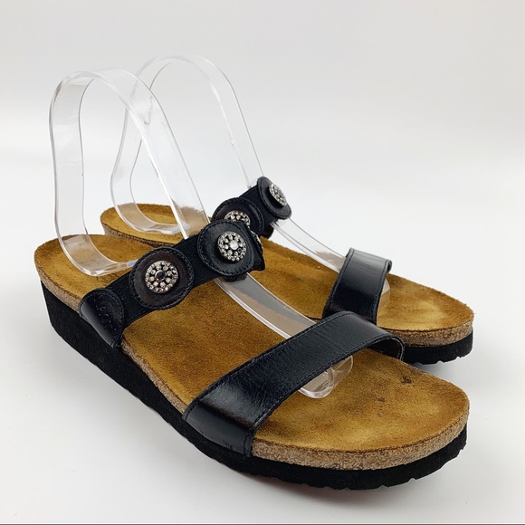 Naot | Shoes | Naot Marrisa Black Leather Rhinestone Slides Sz | Poshmark